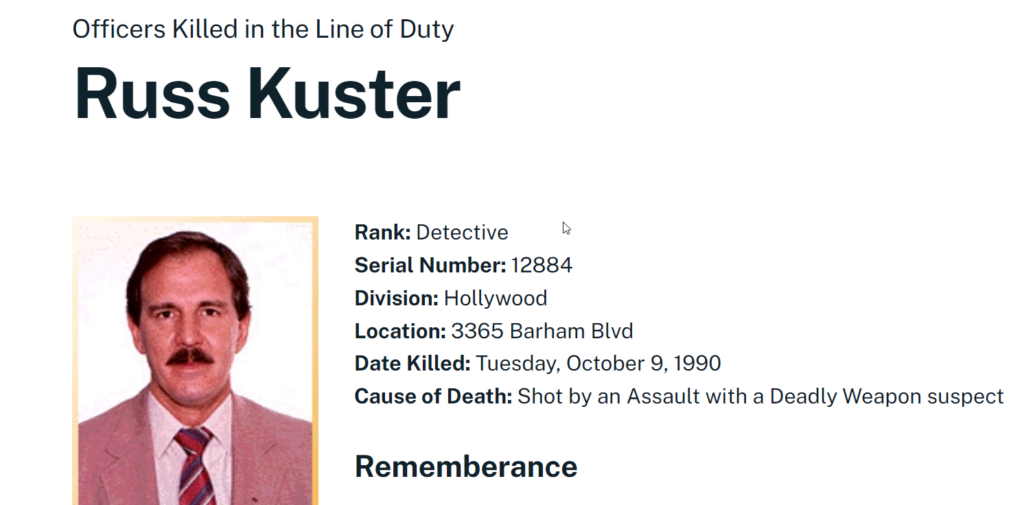 Slain LAPD Detective III Russell Kuster Remembered on 33rd Anniversary ...