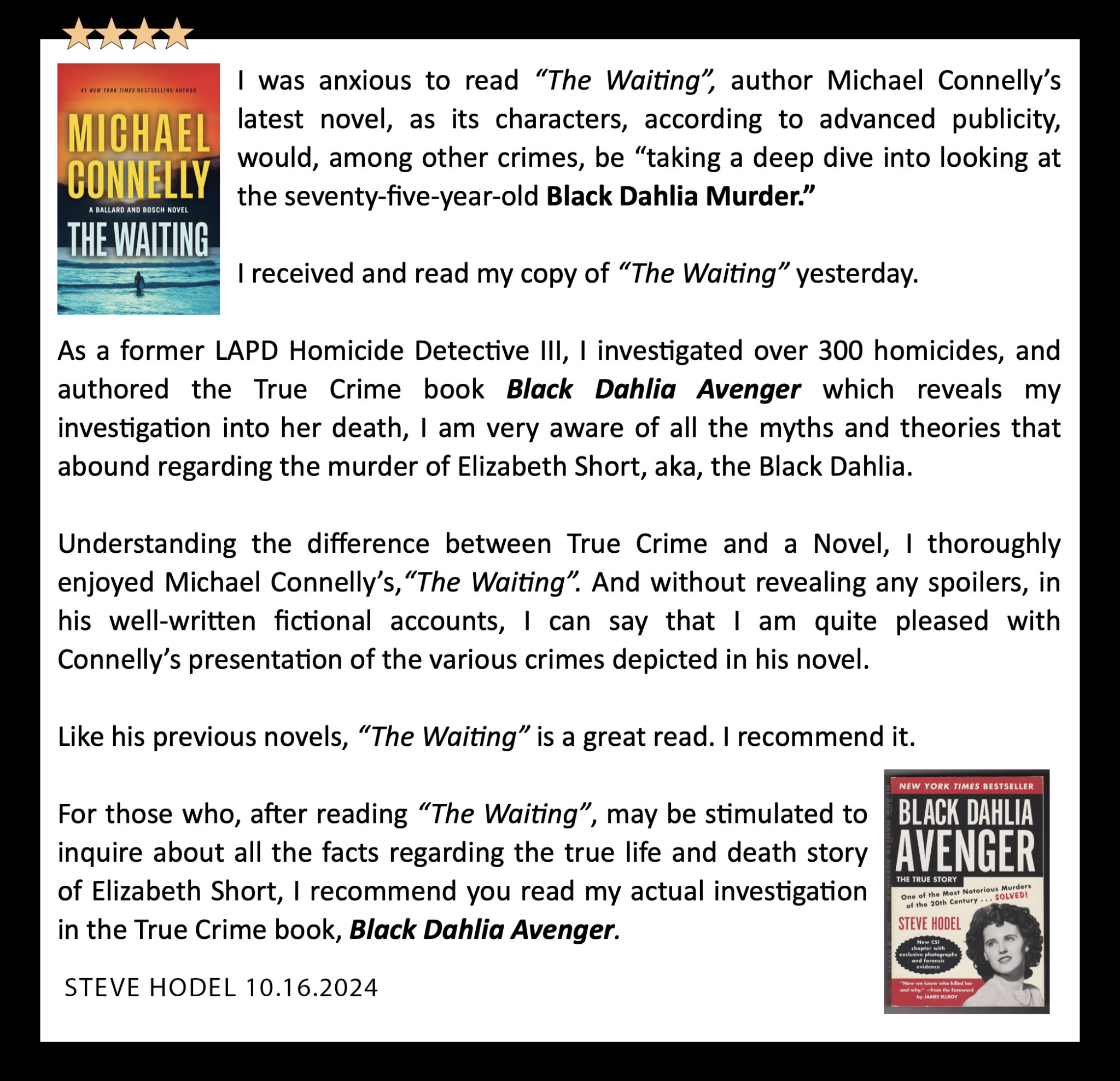 A Review of Author Michael Connelly's Just Published, "The Waiting" in ...