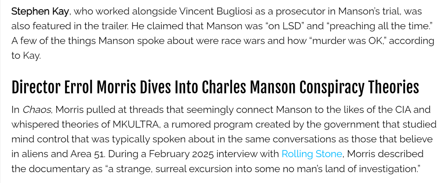 CHAOS: The Manson Murders a Documentary by Academy AwardDirector Errol ...